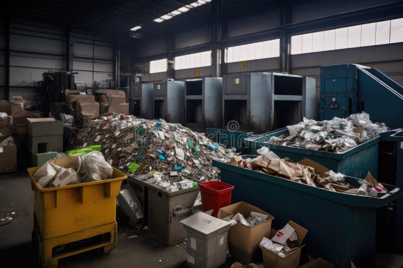 A Recycling Center, with Bins and Containers of Various Colors, Sorting ...
