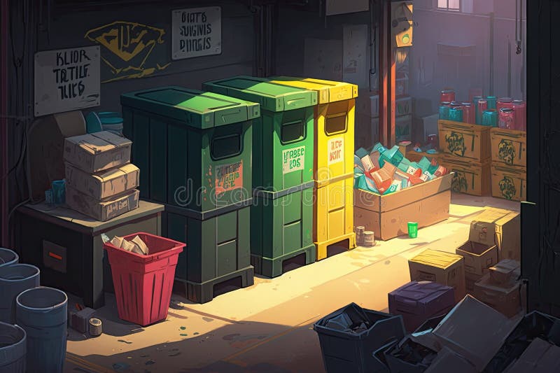 A Recycling Center, with Bins and Containers of Various Colors, Sorting ...