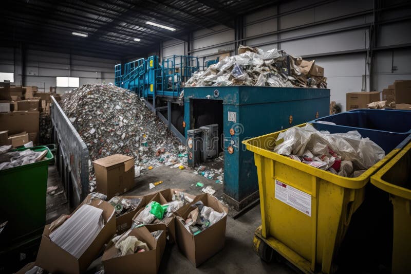 A Recycling Center, with Bins and Containers of Various Colors, Sorting ...