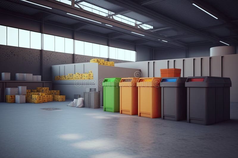 Recycling Center, with Bins for Different Materials and Sorting Taking ...