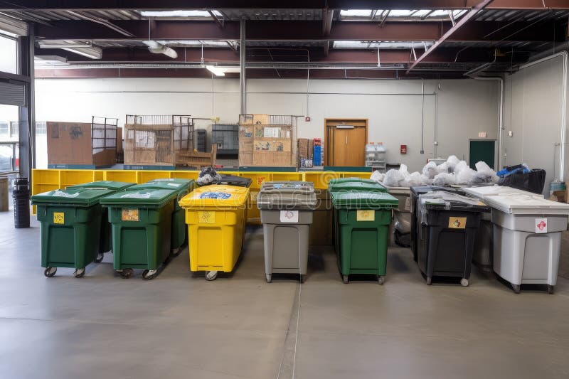 Recycling Center, with Bins Filled with Different Types of Recyclables ...