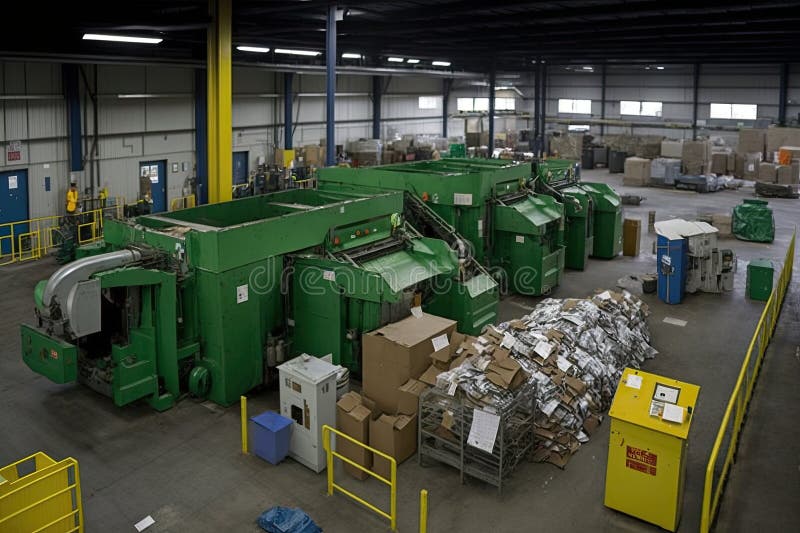 Recycling Center, with Bins and Machines Sorting and Processing ...