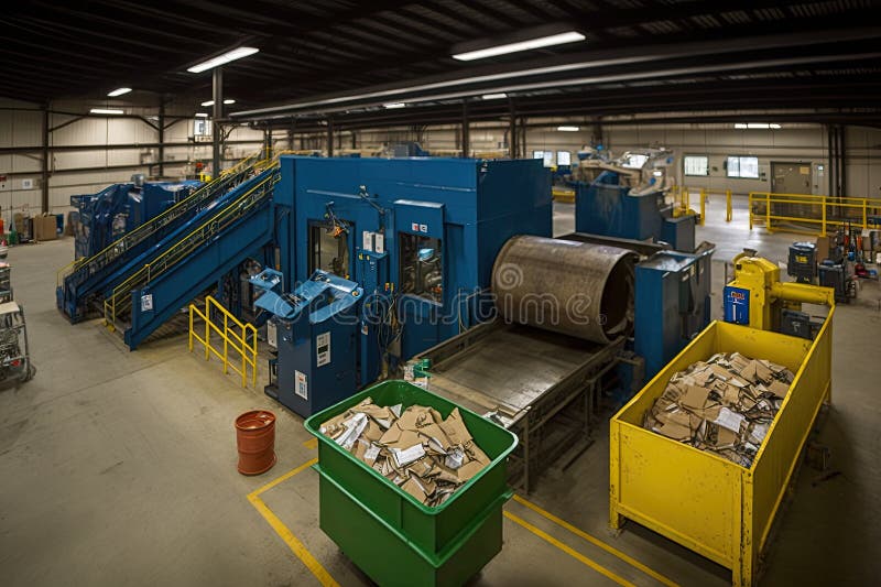 Recycling Center, with Bins and Machines Sorting and Processing ...