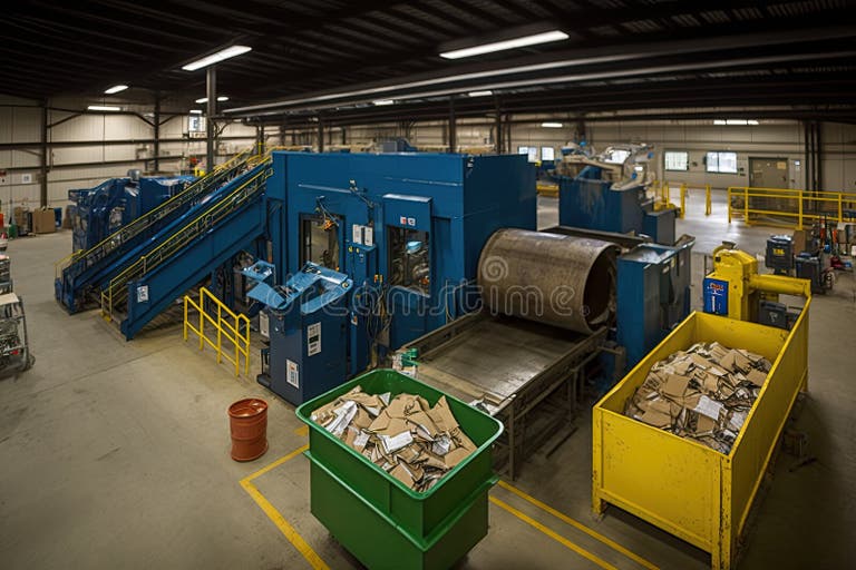 Recycling Center, with Bins and Machines Sorting and Processing ...
