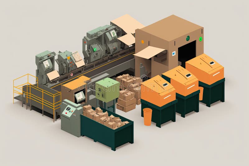 Recycling Center, with Bins and Machines Sorting and Processing ...