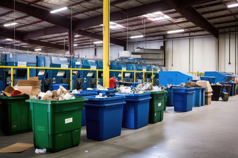 Recycling Center, with Bins and Machines Sorting Recyclables into ...