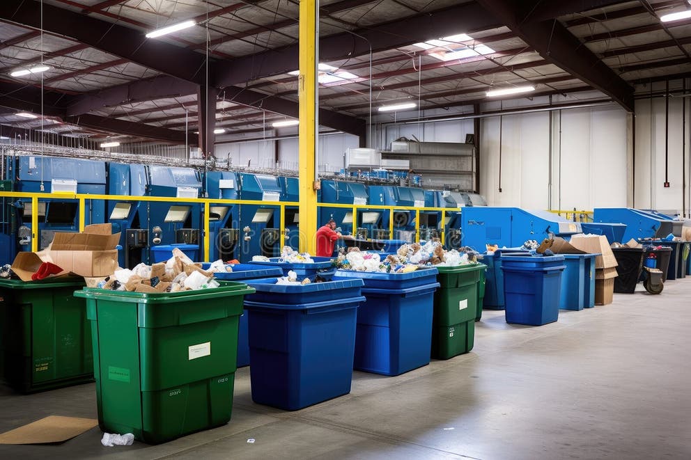 Recycling Center, with Bins and Machines Sorting Recyclables into ...