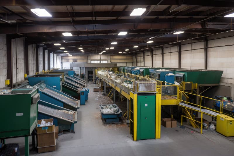 Recycling Center, with Bins and Machines Sorting Recyclables into ...