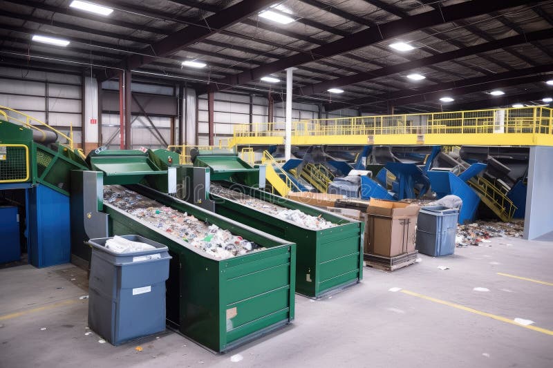 Recycling Center, with Bins and Machines Sorting Recyclables into ...