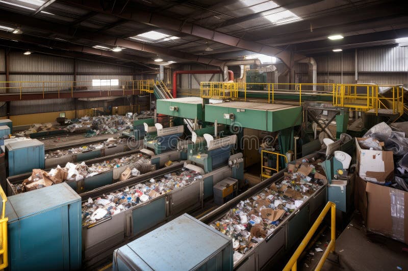 A Recycling Center, with Bins and Machines Sorting and Reprocessing ... A Recycling Center, with Bins and Machines Sorting and Reprocessing ...