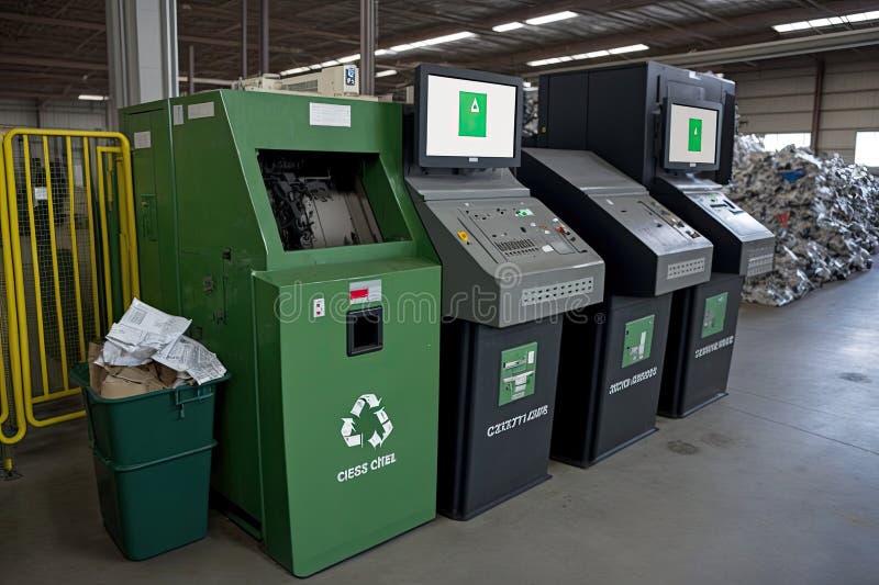 Recycling Center, with Bins and Machines Sorting and Separating ...