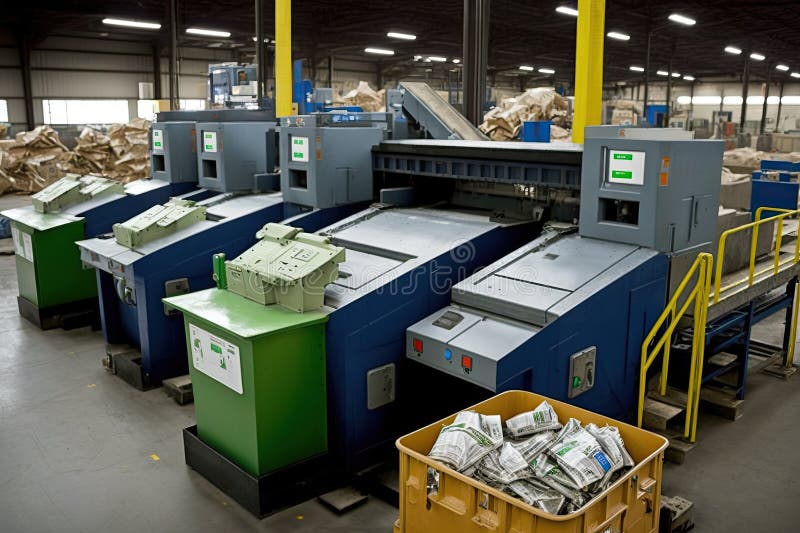 Recycling Center, with Bins and Machines Sorting and Separating ... Recycling Center, with Bins and Machines Sorting and Separating ...