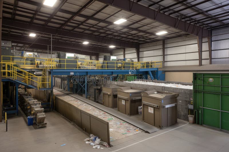 Recycling Center, with Bins and Machines for Sorting, Transporting and ...