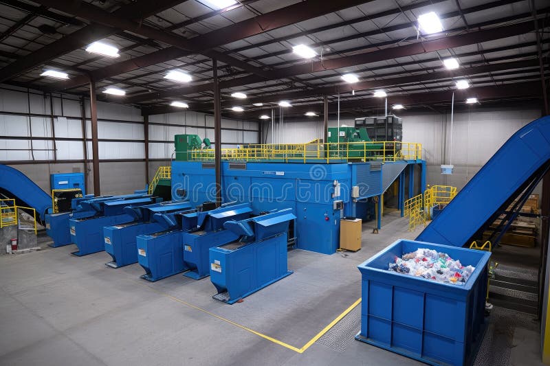 Recycling Center, with Bins and Sorting Lines for Different Types of ...