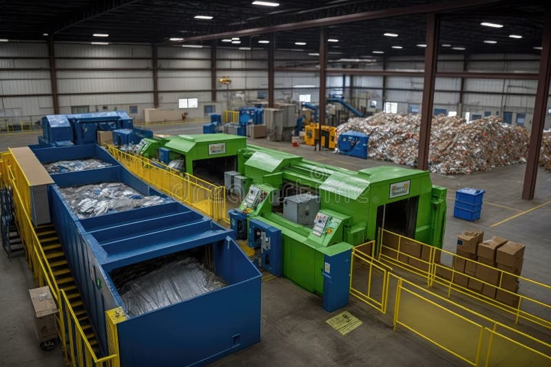 Recycling Center, with Bins and Sorting Lines for Different Types of ...