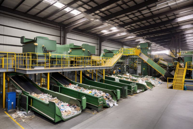 Recycling Center, with Bins and Sorting Machines for Different Types of ...