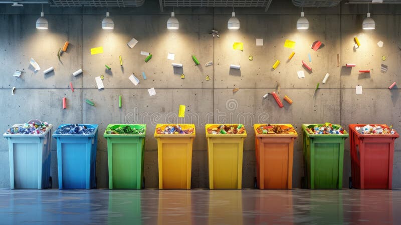 Recycling Center with Bins for Various Materials, Promoting ...