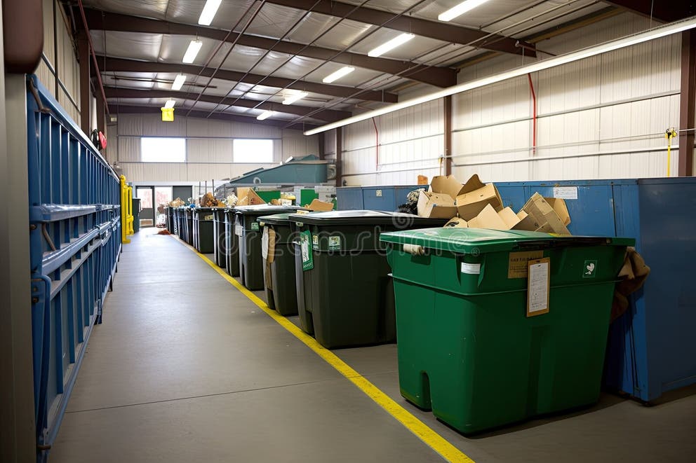 Recycling Center, with Bins of Various Materials for Sorting and ...