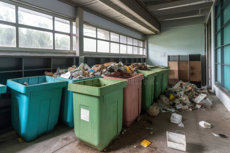Recycling Center, with Bins of Various Materials for Sorting and ...