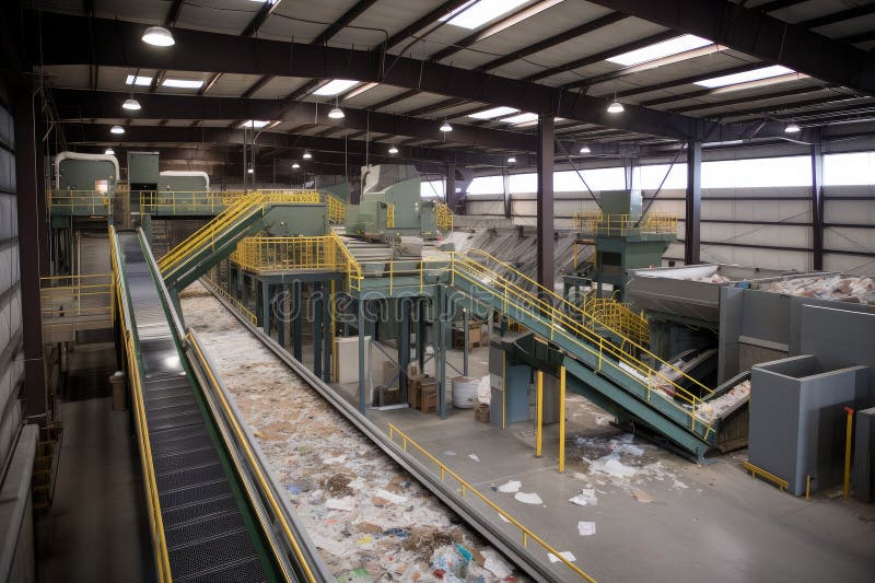 Recycling Center, with Conveyor Belt Sorting and Separating Different ...