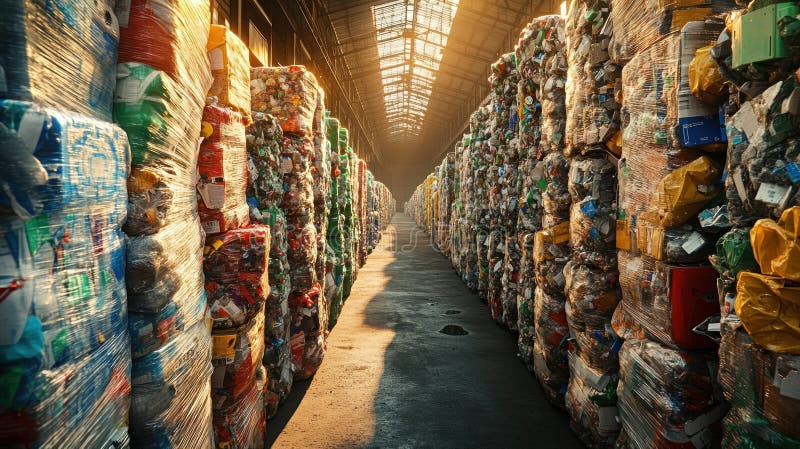 Recycling Center Warehouse Plastic Bales Storage Stock Illustration ...