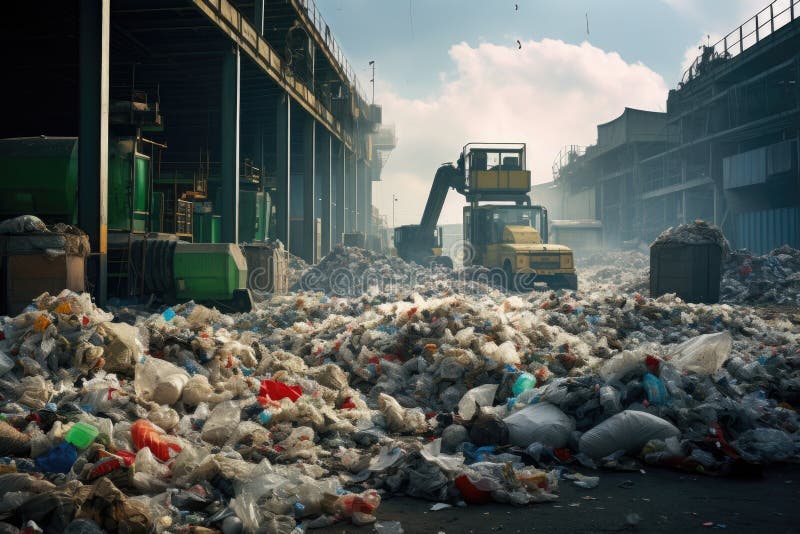 Recycling Centre with Plastic Garbage Piles Ready To Recycle Stock ...