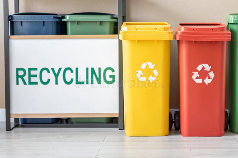 Recycling Concept. Bins for Different Garbage. Waste Management Concept ...