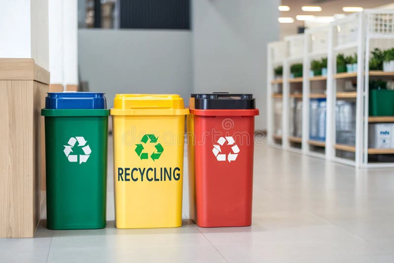 Recycling Concept. Bins for Different Garbage. Waste Management Concept ...