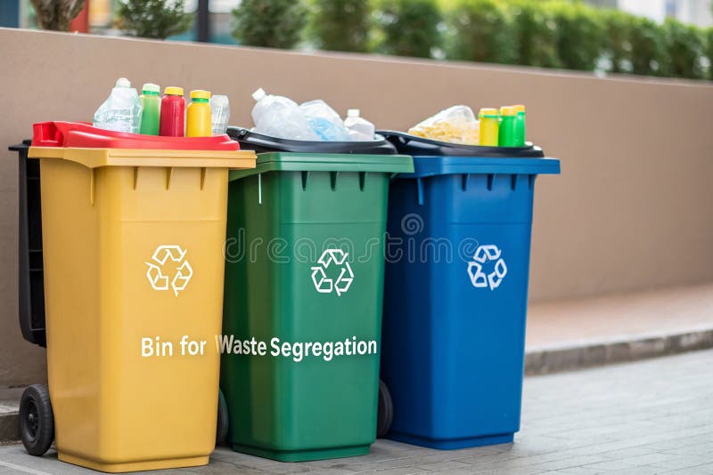 Recycling Concept. Bins for Different Garbage. Waste Management Concept ...