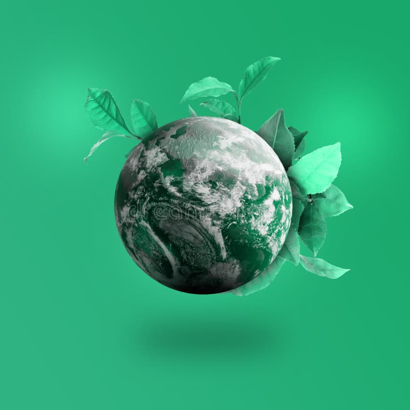 Recycling Concept. Earth Planet with Leaves on Color Background Stock ...