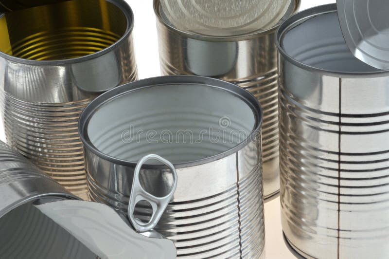 Close up empty tin cans stock photo. Image of close - 260286850