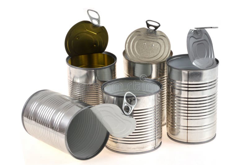Empty Tin Cans Close Up on White Background Stock Image - Image of ...