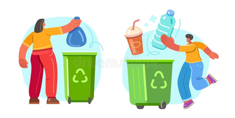 Recycling Concept. Human Throws Garbage Bag, Plastic Waste into Trash ...