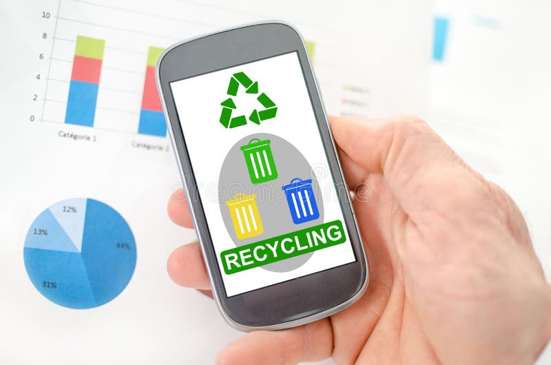 Recycling Concept on a Smartphone Stock Image - Image of nature, bins ...