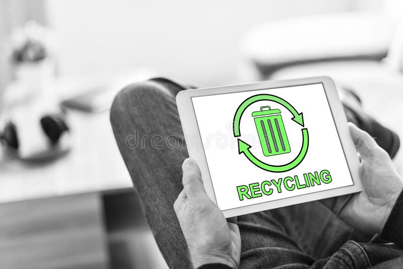 Recycling Concept on a Tablet Stock Image - Image of application, green ...