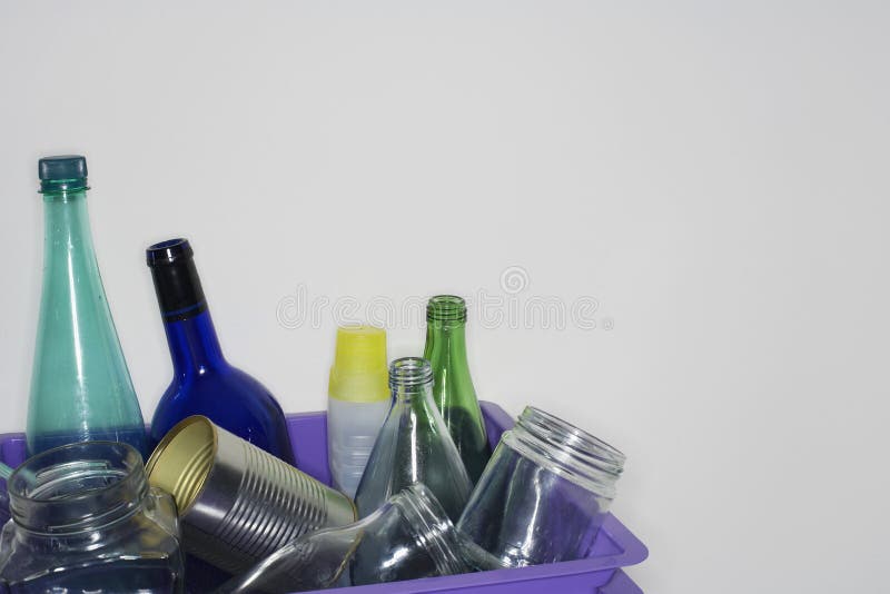 Recycling Bin Filled with Waste Paper and Bottles Close-up Stock Photo ...