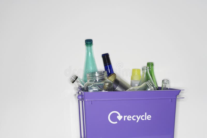Recycling Bin Filled with Waste Paper and Bottles Close-up Stock Photo ...
