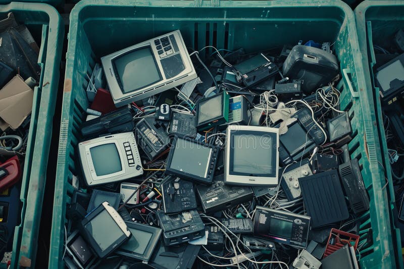 Recycling Container Filled with Old Electronics, Highlighting ...
