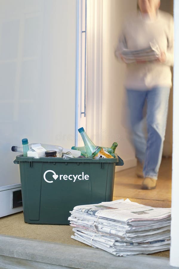 Recycling Container and Pile of Waste Papers Stock Photo - Image of ...