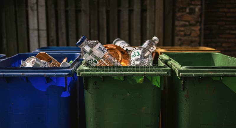 Recycling Containers Filled with Waste in an Urban Setting Stock ...