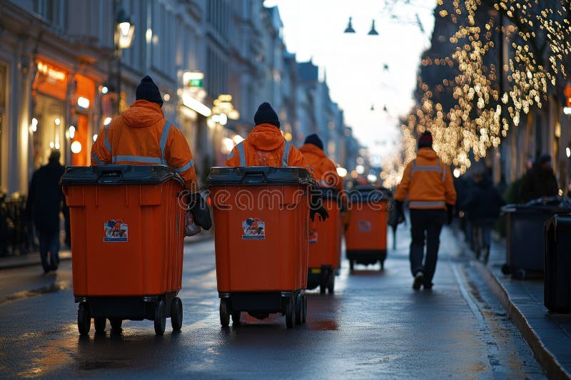 A Recycling Crew Collecting Bins, Modern and Eco-friendly, Urban ...