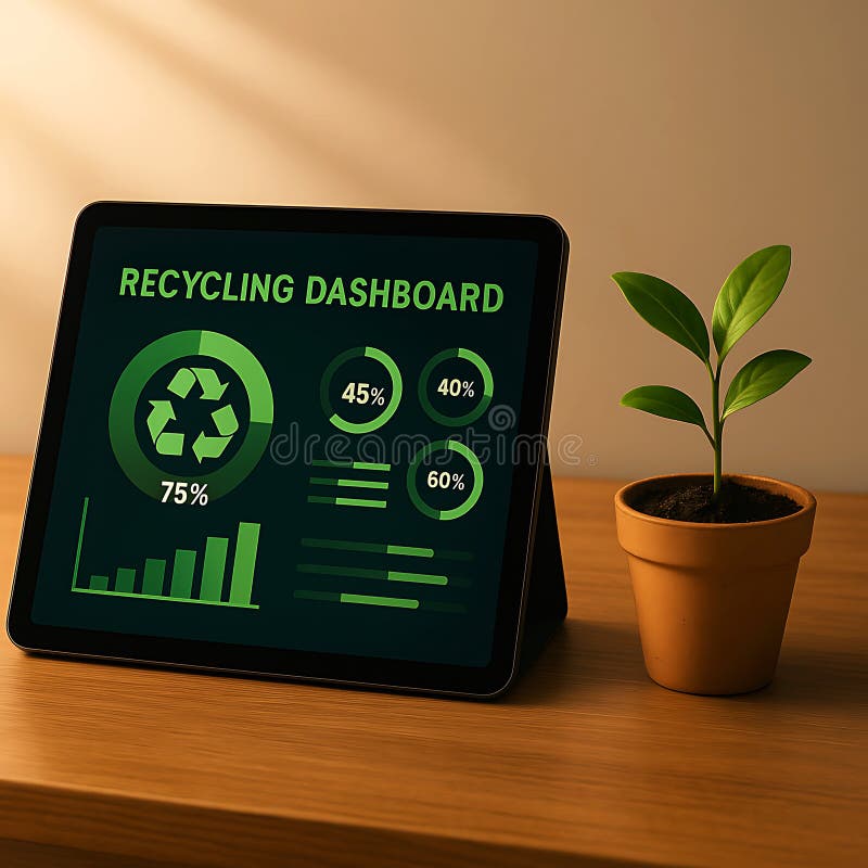 Recycling Dashboard Display on Tablet with Plant Stock Illustration ...