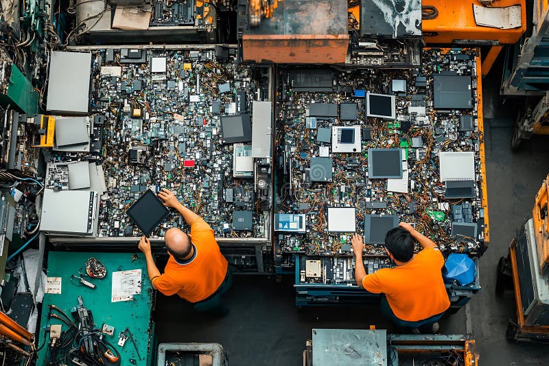 Recycling Electronic Waste stock illustration. Illustration of workers ...