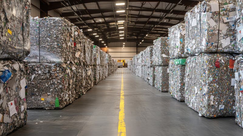 Recycling Facility with Compressed Waste Bales, Organized Storage Stock ...