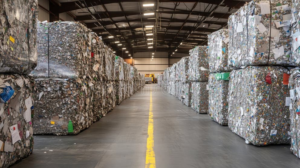 Recycling Facility with Compressed Waste Bales, Organized Storage Stock ...