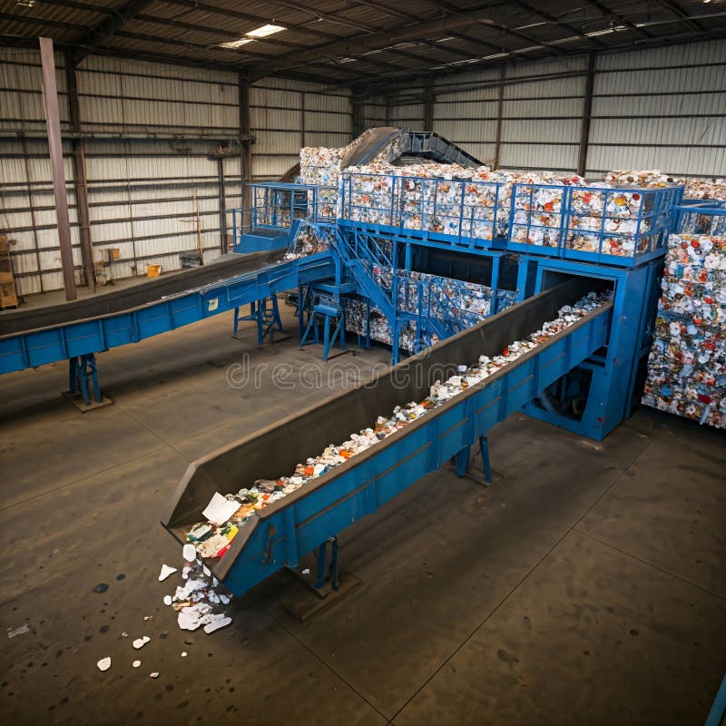 Recycling Facility with Multiple Conveyor Belts Sorting and Processing ...