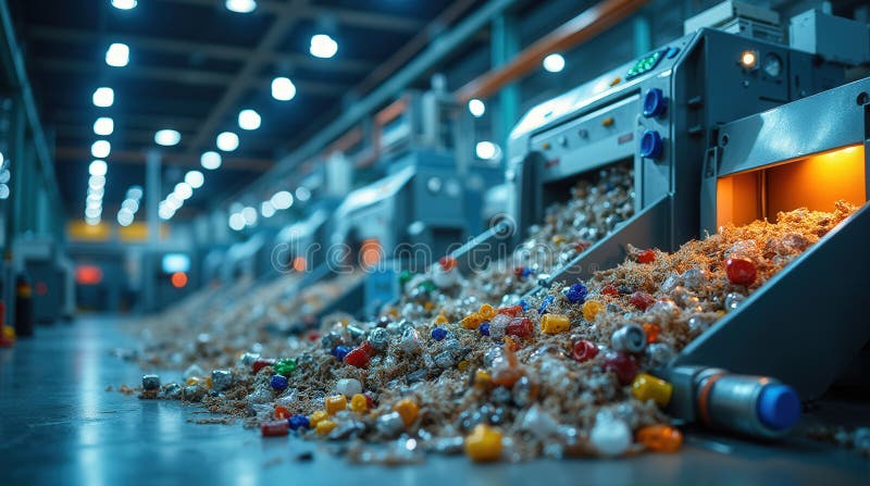 Recycling Facility Processing Various Plastic and Metal Waste in a Busy ...