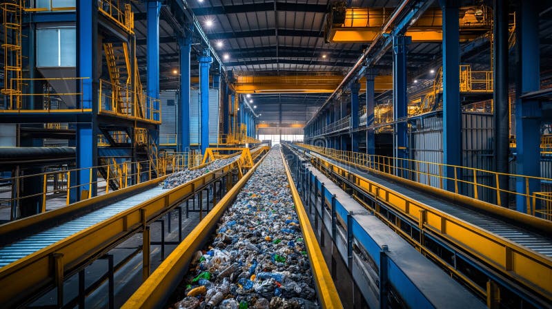 Recycling Facility with Sorting Machines, Conveyor Belts, and Workers ...