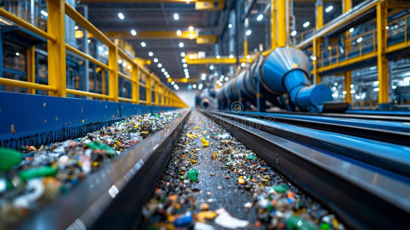 Recycling Facility with Sorting Machines, Conveyor Belts, and Workers ...