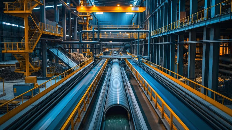 Recycling Facility with Sorting Machines, Conveyor Belts, and Workers ...